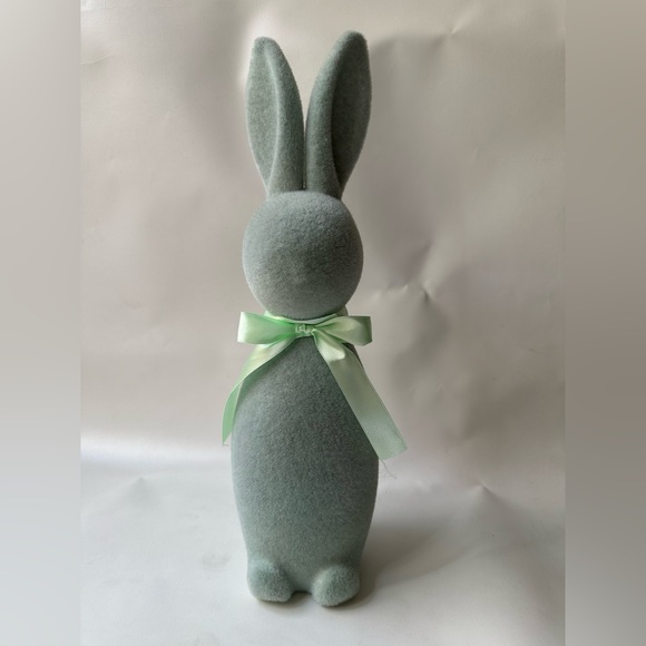 Holiday | 16 Flocked Mint Green Sage Bunny Decor With Ribbon | Poshmark